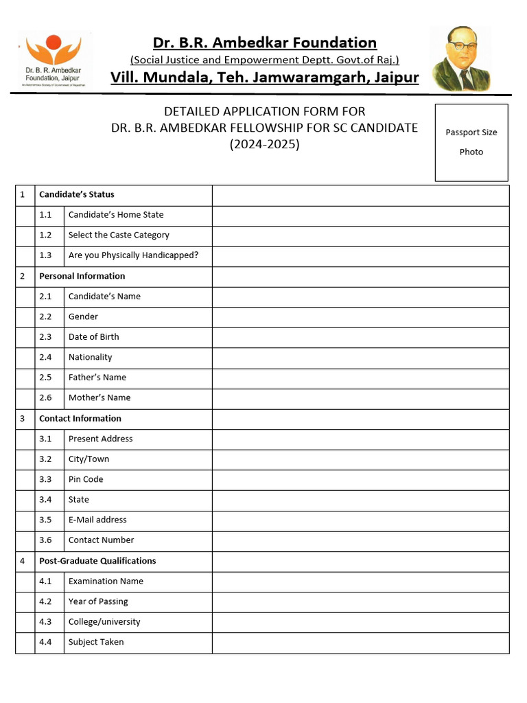 Dr. B.R. Ambedkar Fellowship Application 2024 | PDF