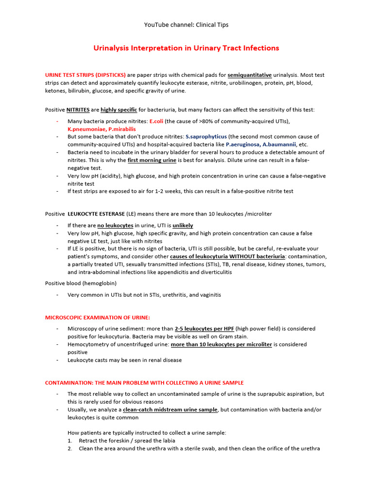 Urinalysis Interpretation in UTIs | PDF | Urinary Tract Infection ...