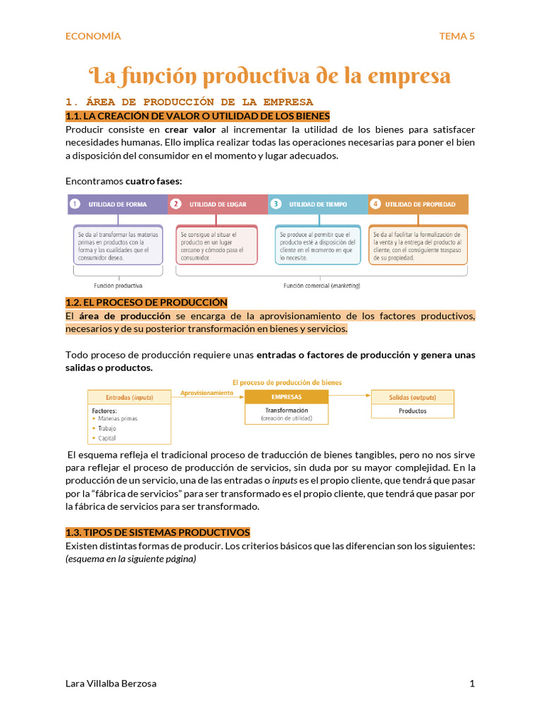 Tema 5. La Función Productiva de La Empresa | PDF | Costo | Lean ...