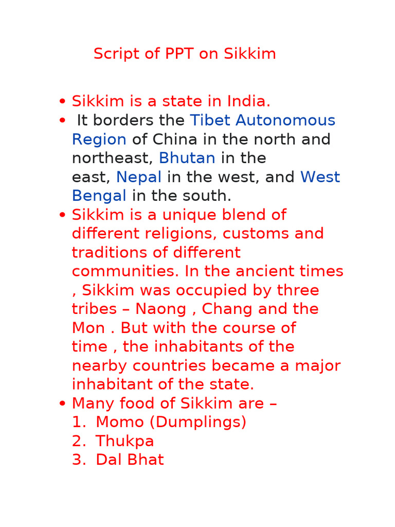 Script of Sikkim of PPT 2 | PDF | Clothing | Fashion