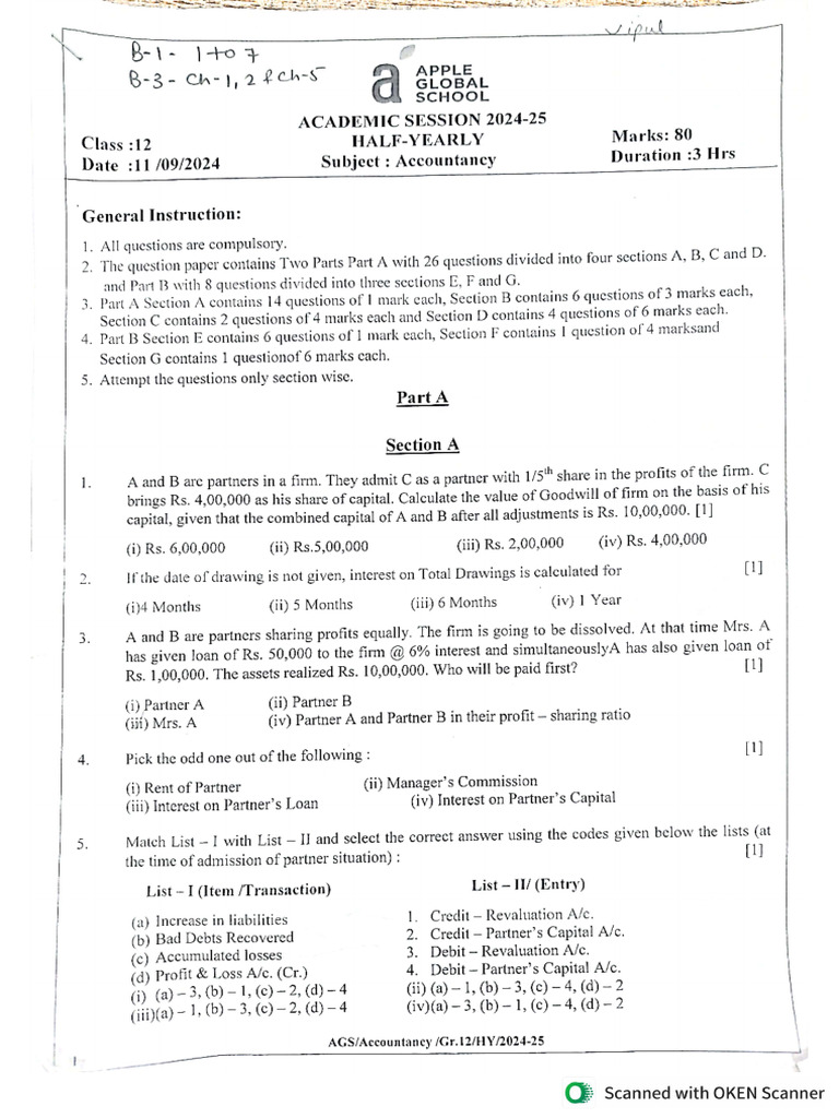 12TH CB Ag Acc Half Yearly 24-25 | PDF