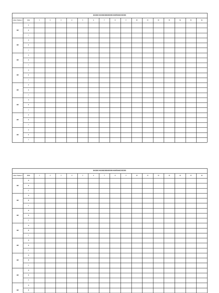 Bagging Machines Maintenance Log | PDF