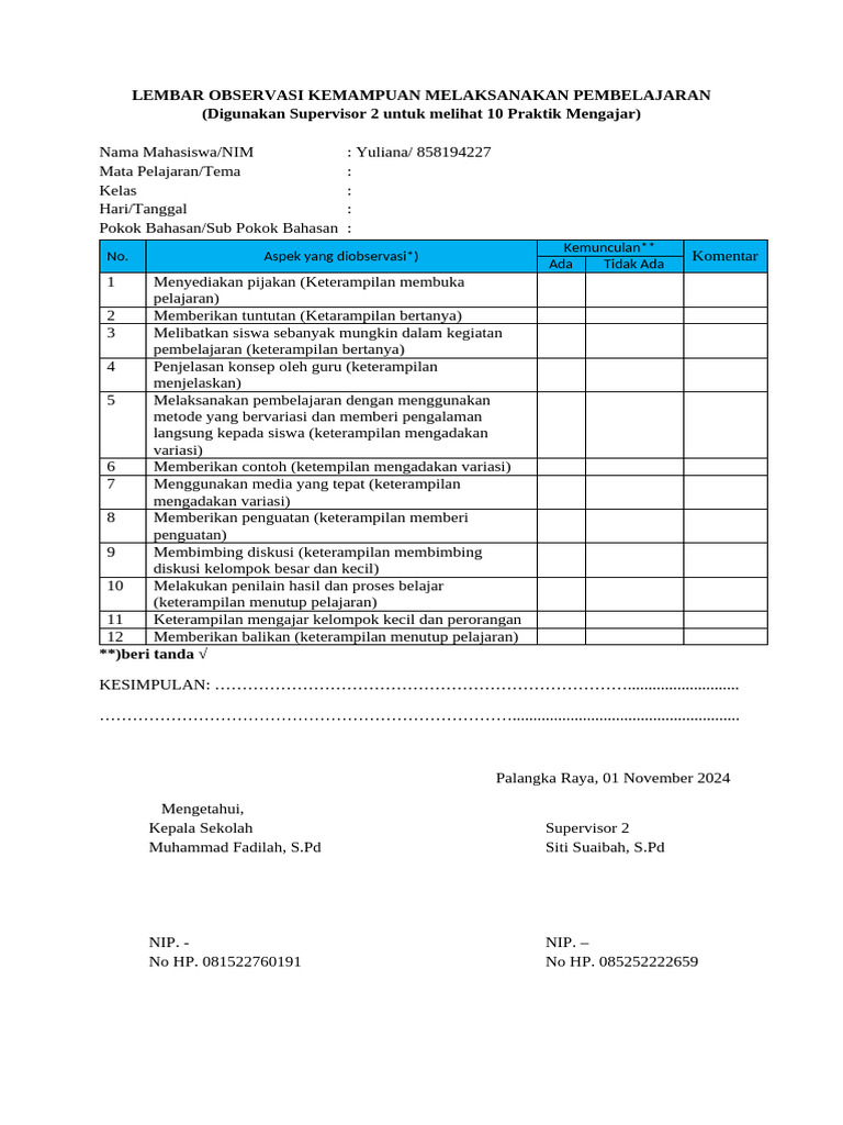 Lembar Observasi PKM | PDF