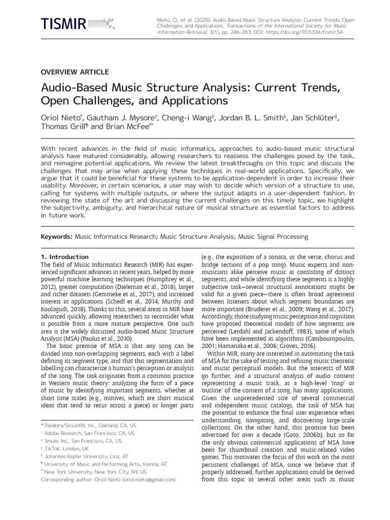 Audio-Based Music Structure Analysis: Current Trends, Open Challenges, and Applications | PDF ...
