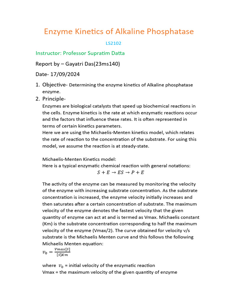 LS2102 Lab Report Biochem by Gayatri Das (23MS140) | PDF | Enzyme Kinetics | Enzyme