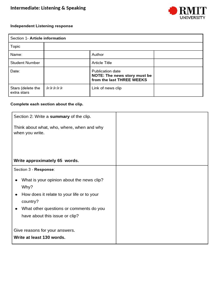 3.independent Listening Response Form1234 YOUR FULL NAME (I-L&S) | PDF ...