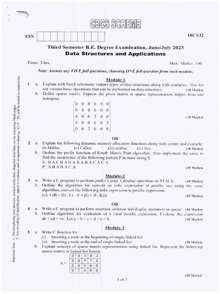 18CS32 Data Structures and Applications | PDF
