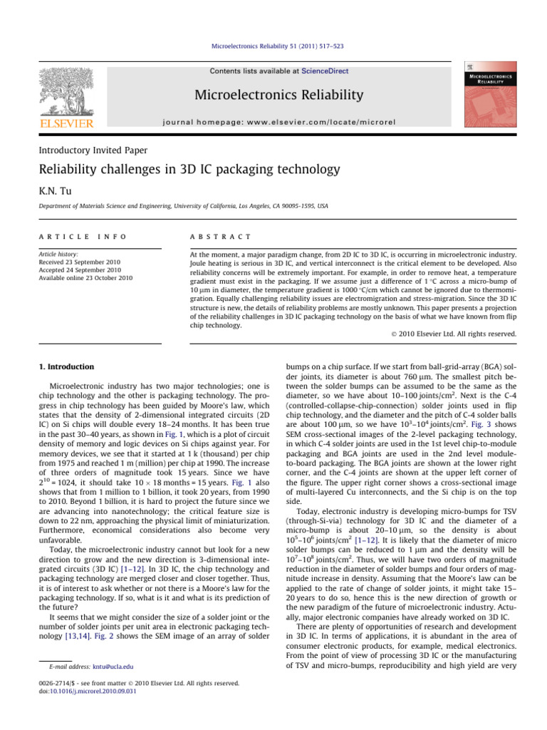 2011 Reliability Challenges In 3d Ic Packaging Technology Pdf
