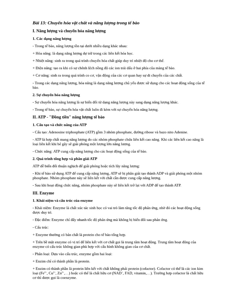 Sinh Học HK1 | PDF