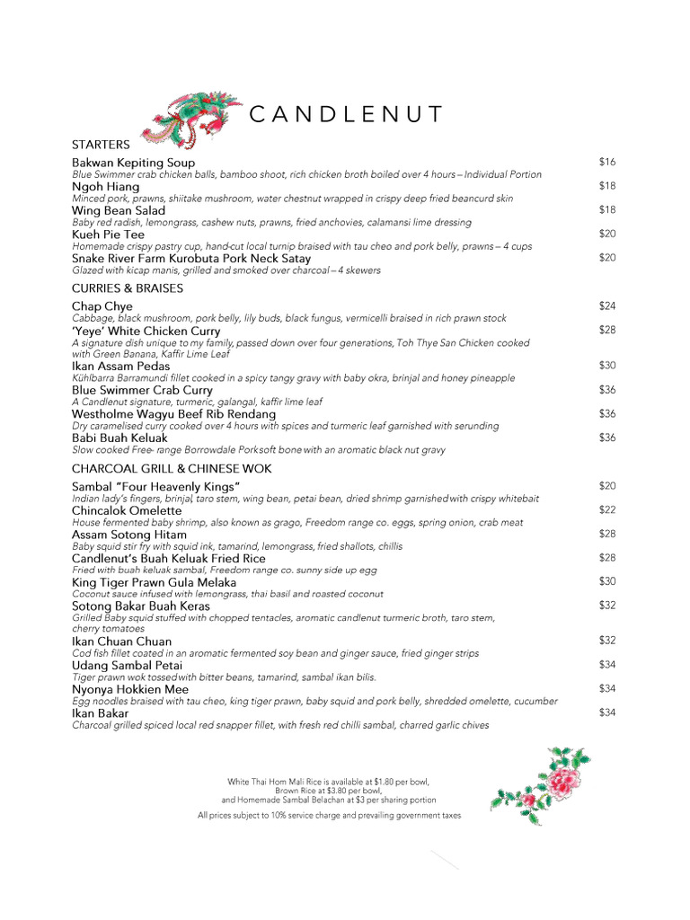 Candlenut A La Carte Menu 20190729 | PDF