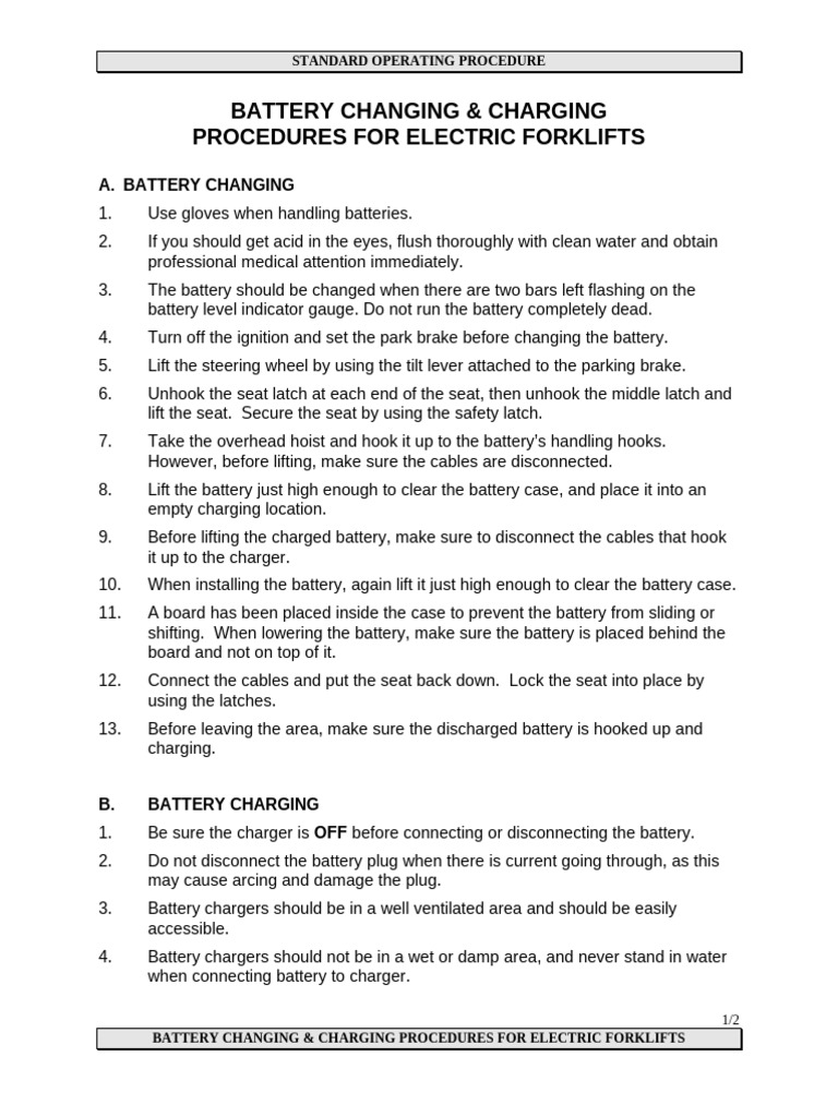 Battery Changing and Charging Procedures For Electric Forklifts | PDF ...