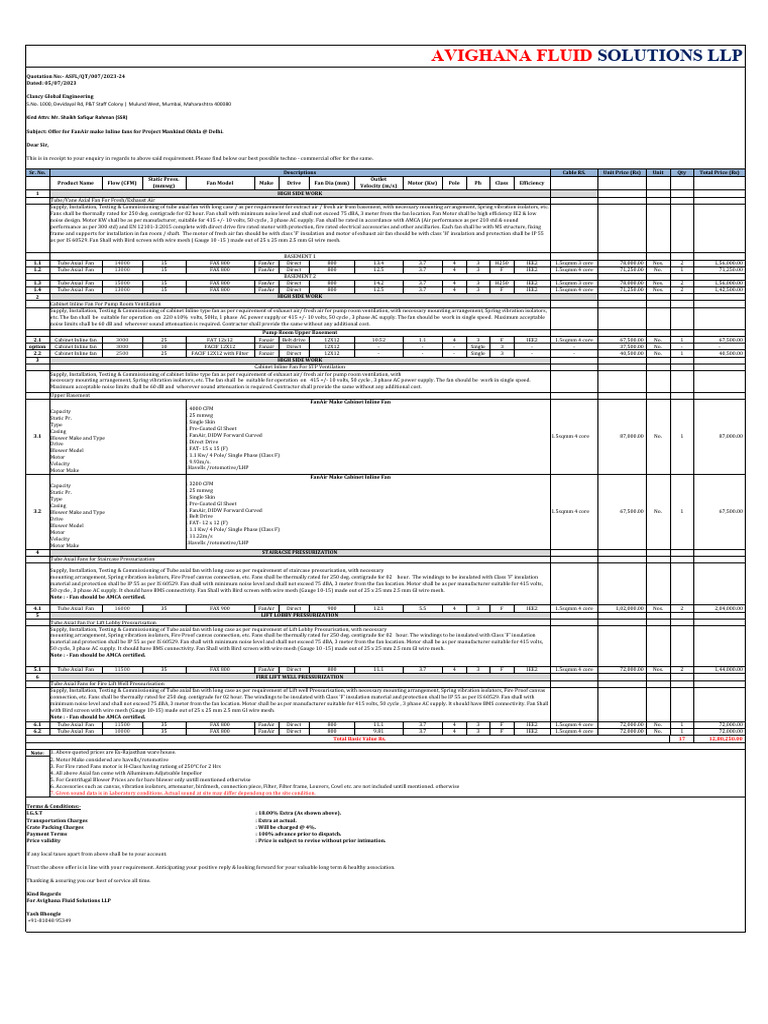 ASFL-QT-007-2023-24 - Clancy Global Engineering - (Mankind Okhla at Delhi) | PDF | Manufactured ...