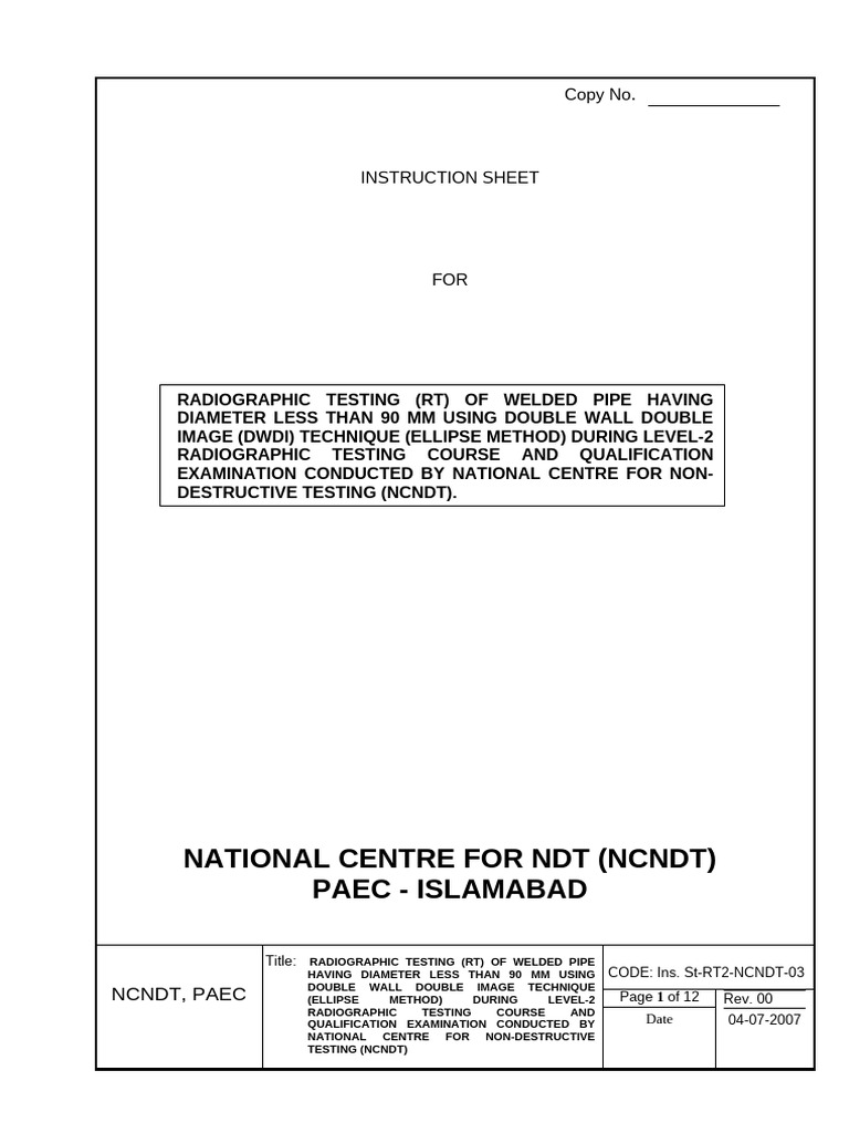 Istruction Sheet (DWDI) - Ellipse | PDF | Nondestructive Testing ...