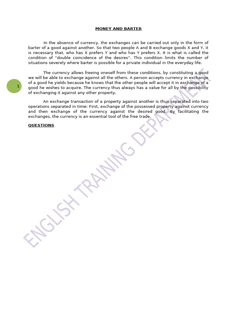 Money vs. Barter: Key Differences Explained | PDF | Barter | Currency