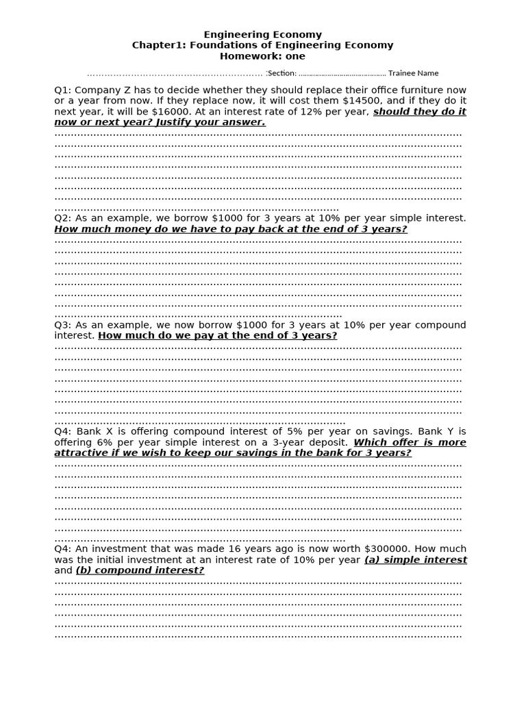 Engineering Economy Homework Questions | PDF | Loans | Debt