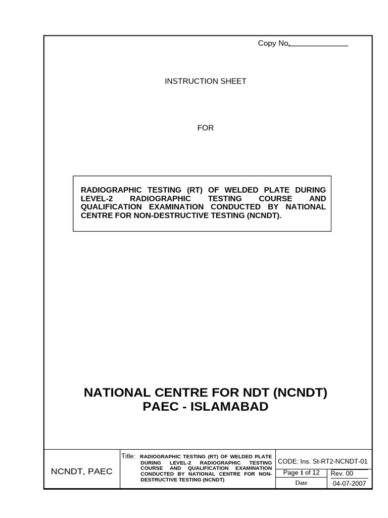 Istruction Sheet (Welded Plate) | PDF | Radiography | Nondestructive ...