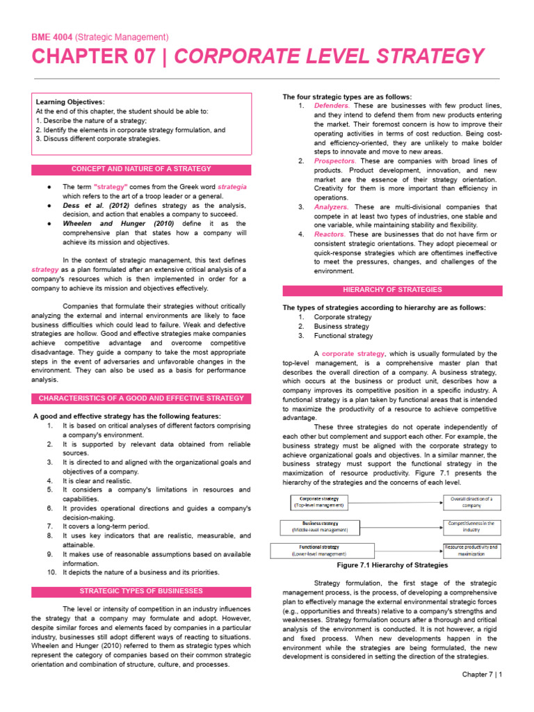 BME 4004 - Chapter 7 Notes | PDF | Strategic Management | Competitive ...