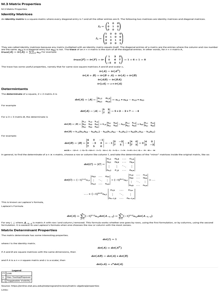 Matrix Properties for Students | PDF