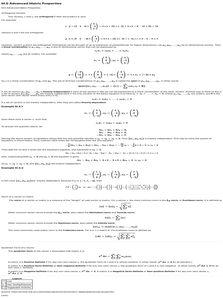 M.5 Advanced Matrix Properties | PDF | Norm (Mathematics) | Vector Space