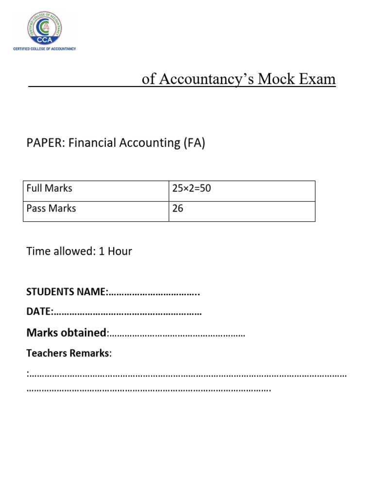 Accounting Mock Exam for Students | PDF | Debits And Credits | Accounts ...