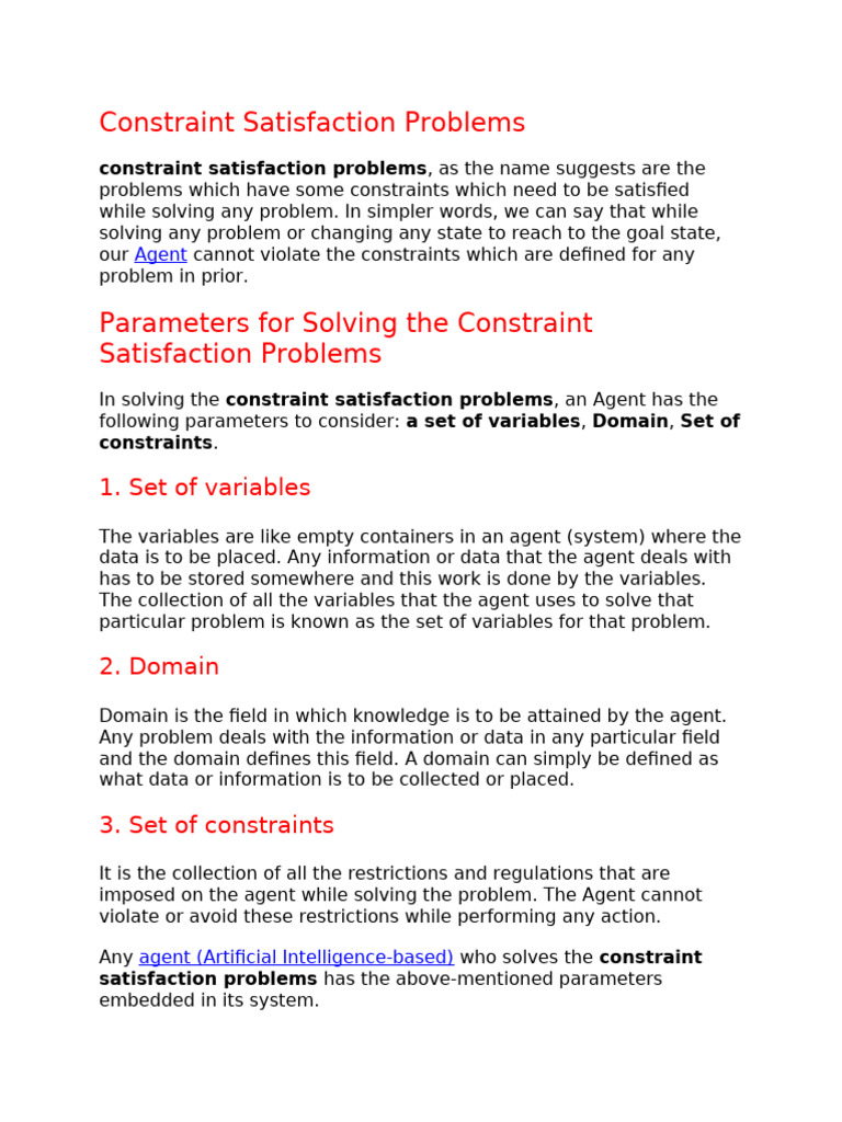 Constraint Satisfaction Problems | PDF | Logic | First Order Logic