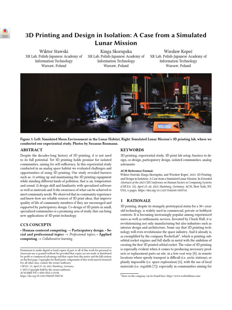 3D Printing and Design in Isolation A Case From A Simulated Lunar ...