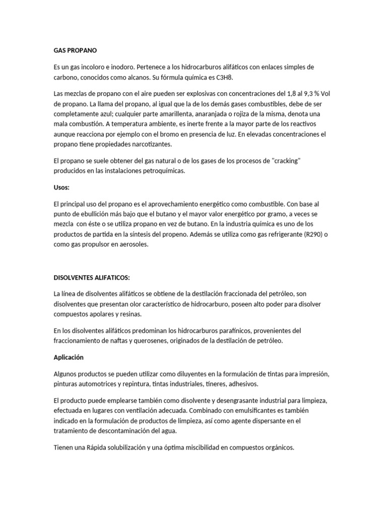 Propano y disolventes alifáticos: usos y propiedades | PDF | Propano ...