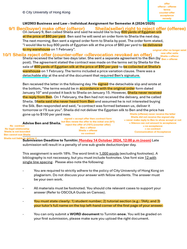 LW2903 Assignment 2024-1 | PDF | Offer And Acceptance | Business