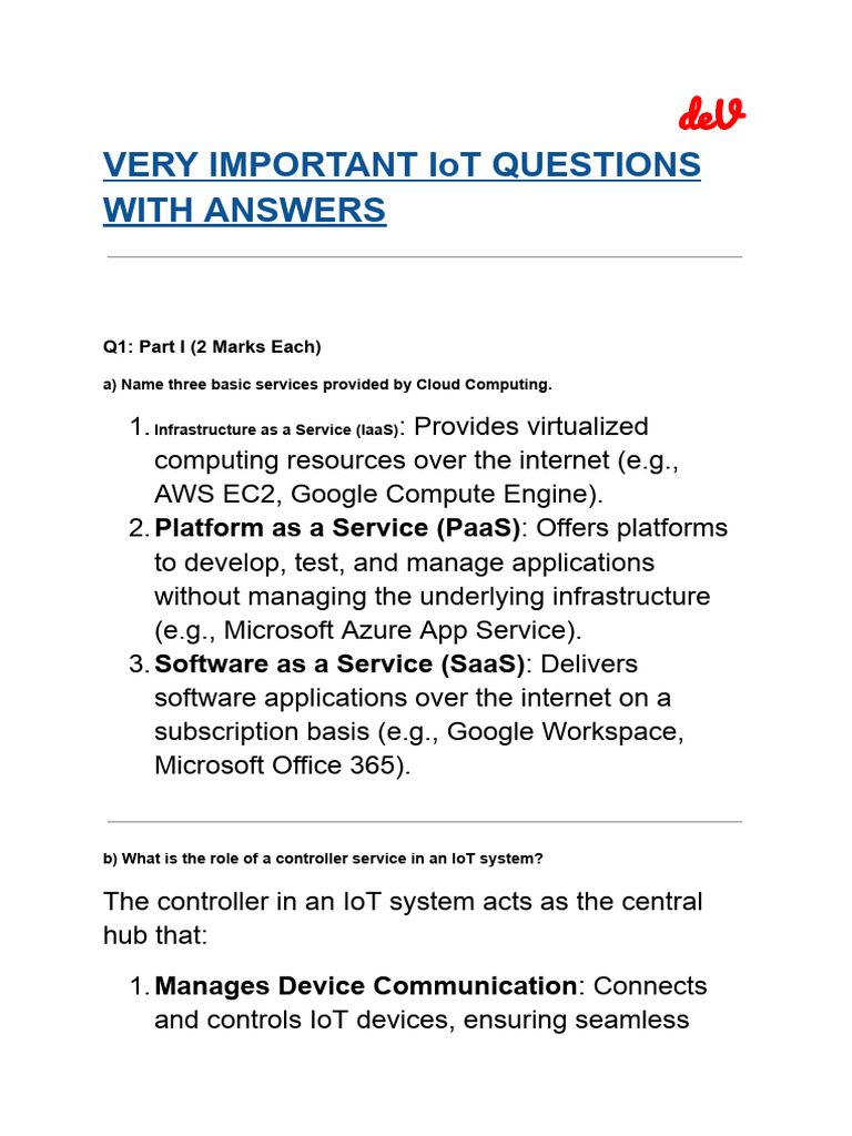 Very Important Iot Questions With Answers | PDF | Internet Of Things | Big Data