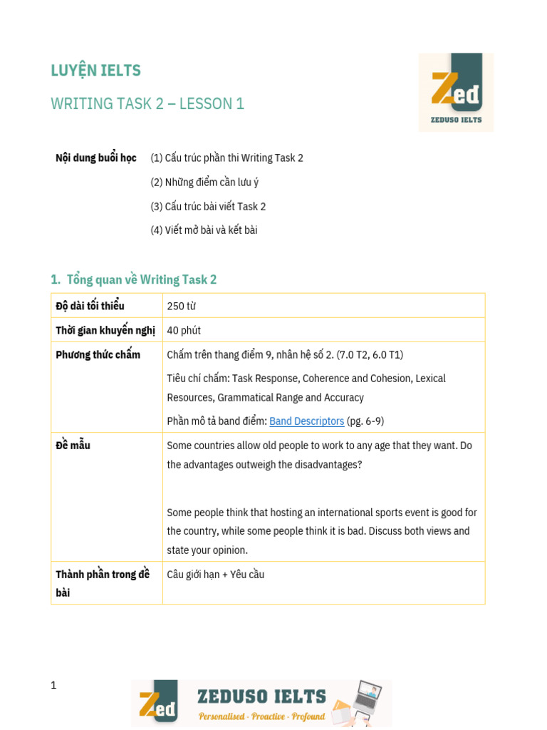 Luyện Writing Task 2 - Lesson 1 | PDF