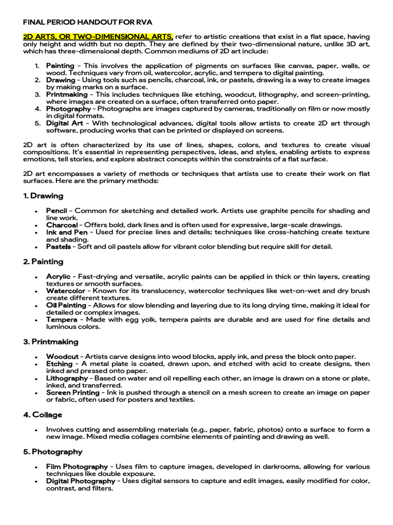 Final Period Handout For Rva | PDF | Drawing | Paintings
