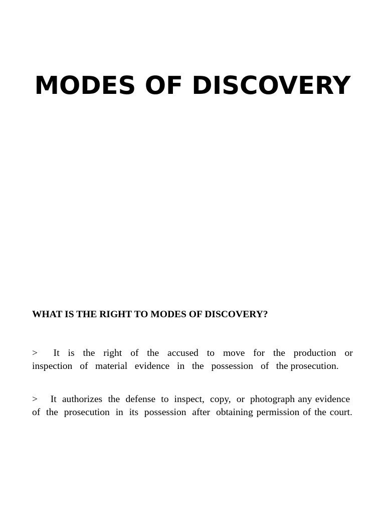 Modes of Discovery | PDF | Discovery (Law) | Trials