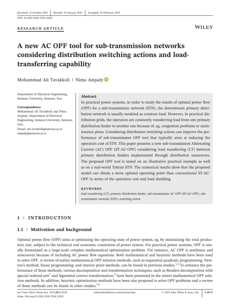 2 - A New AC OPF Tool For Sub Transmission Networks | PDF | Electric ...