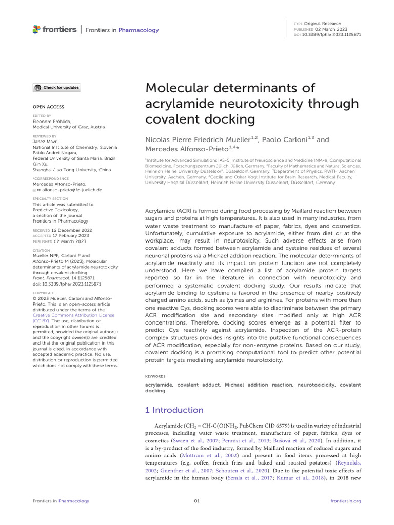 Molecular Determinants of Acrylamide Neurotoxicity Through Covalent ...