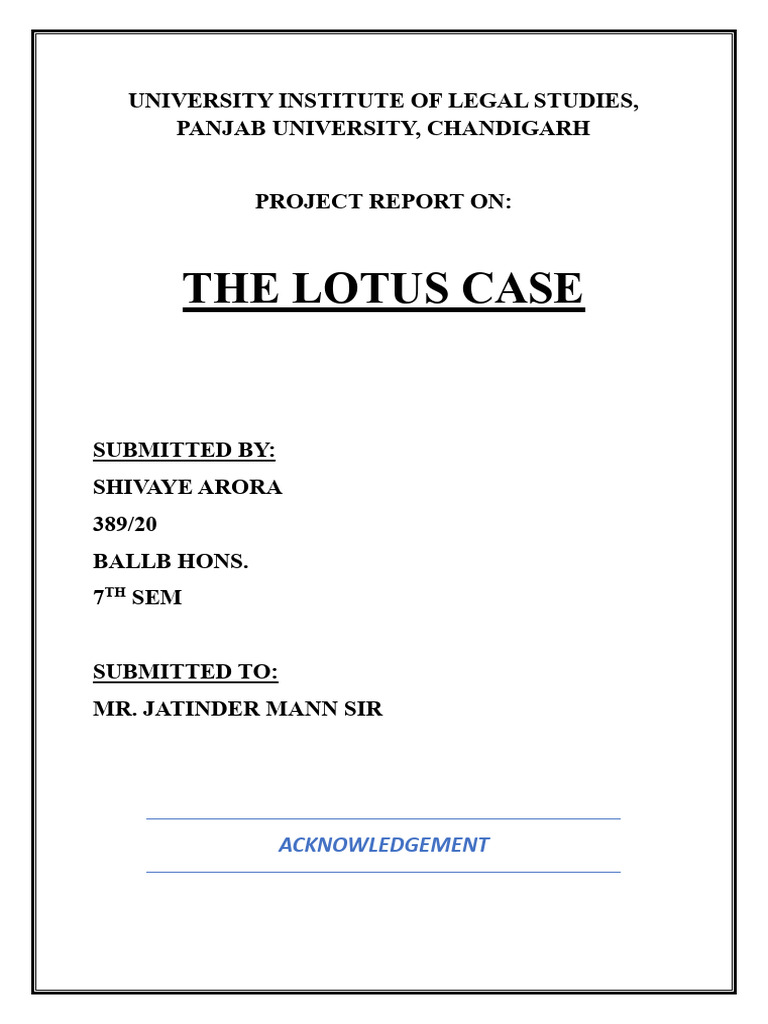 The Lotus Case: University Institute of Legal Studies, Panjab ...