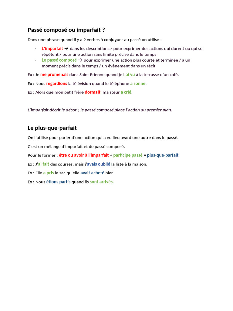 Imparfait vs Passé Composé : Guide FLE | PDF