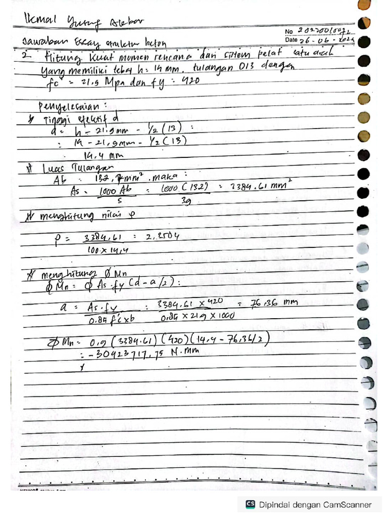 Jawaban No. 2 Essay Struktru Beton Uas | PDF