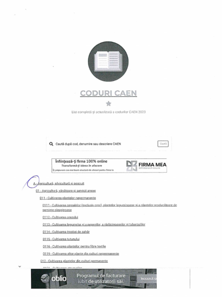 Coduri CAEN Agro Primara | PDF