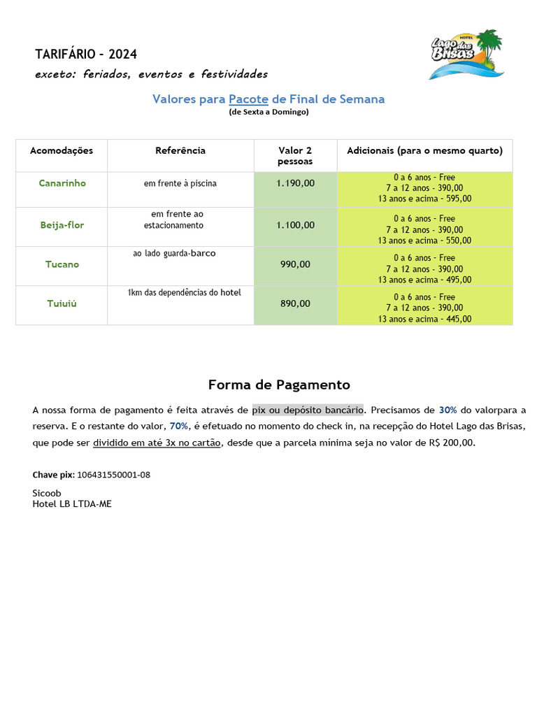 Hotel LB - Tarifario 2024 | PDF
