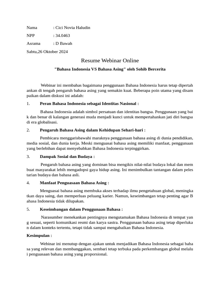 Cici Webinar Resume 26 Oktober 2024 | PDF