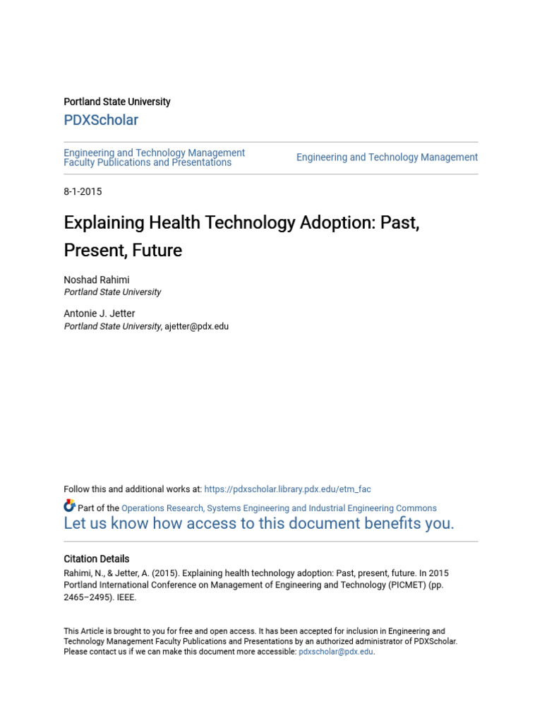 Explaining Health Technology Adoption Past Present Future | PDF | Self ...