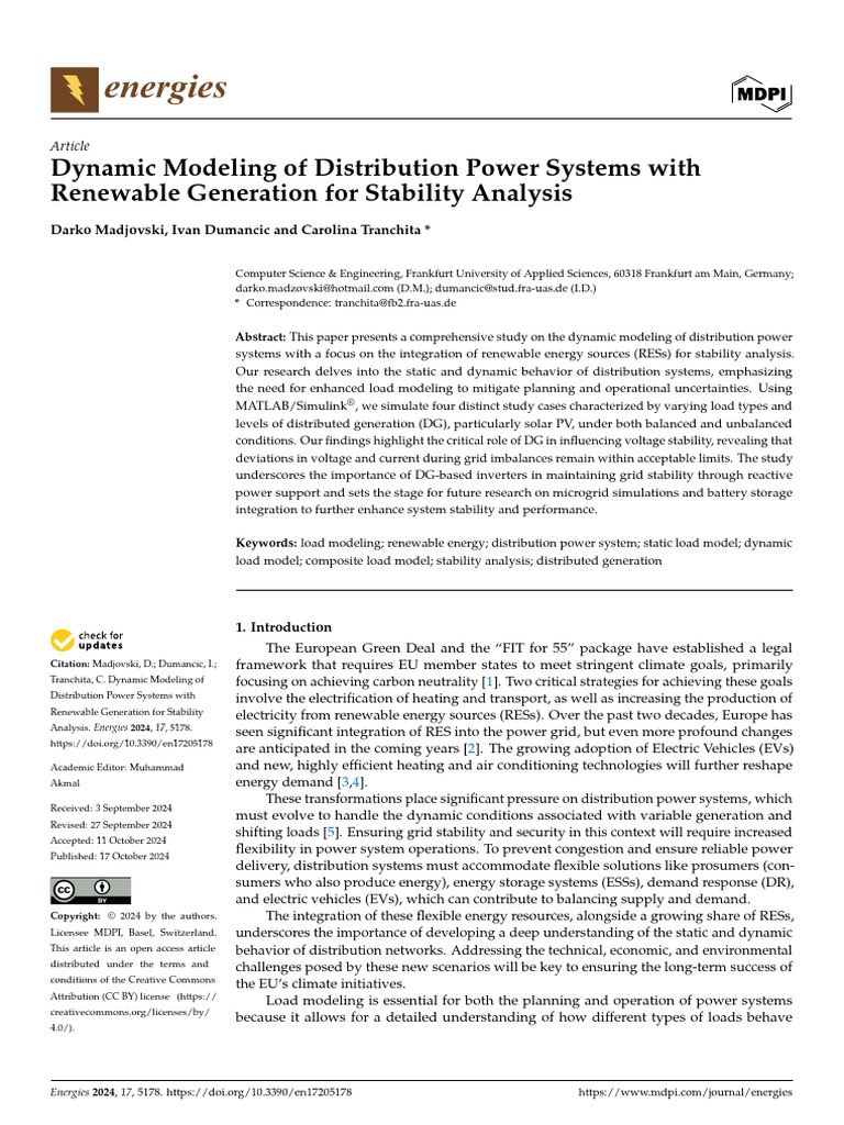 Dynamic Modeling of Distribution Power Systems Wit | PDF | Electrical ...