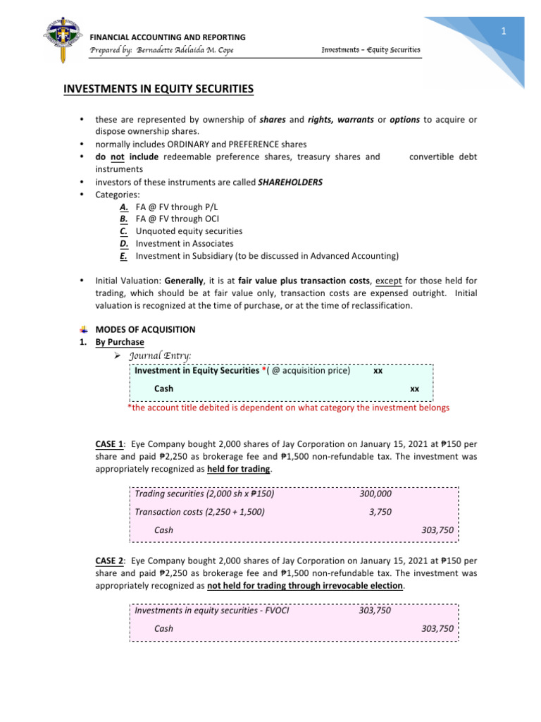 Investments Equity Securities | PDF | Dividend | Stocks