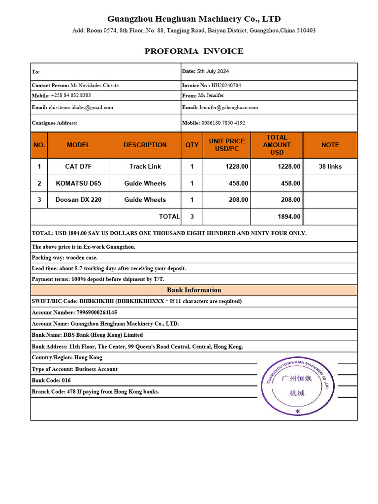 202400705-Proforma Invoice To MR - Novidades Chivite | PDF