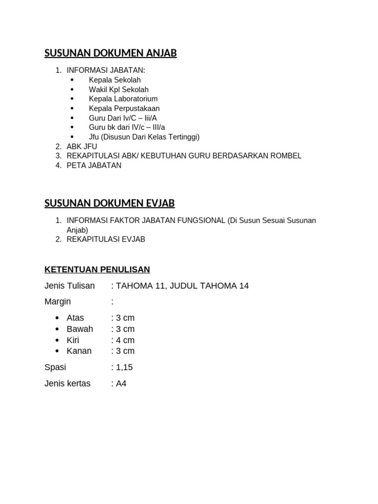 Ketentuan Penulisan Anjab | PDF