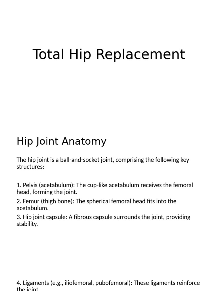 Total Hip Replacement Overview and Techniques | PDF | Hip | Anatomical ...