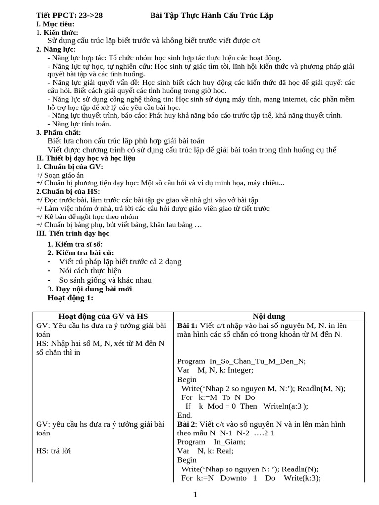 Bai Tap Thuc Hanh Cau Truc Lap | PDF