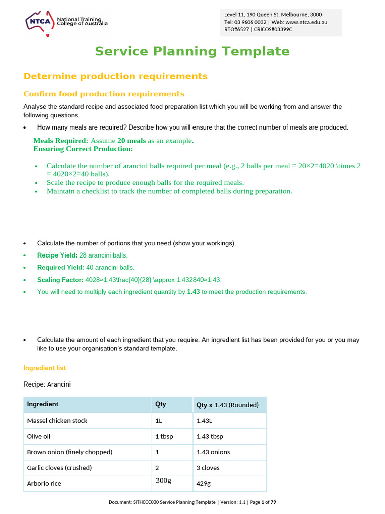 SITHCCC030 Service Planning Template | PDF | Coleslaw | Cooking