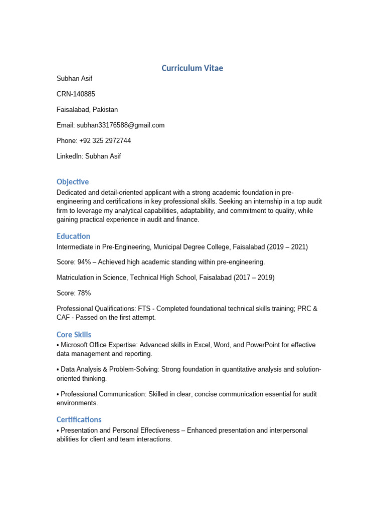 Subhan Asif CV One Page | PDF | Skill | Communication