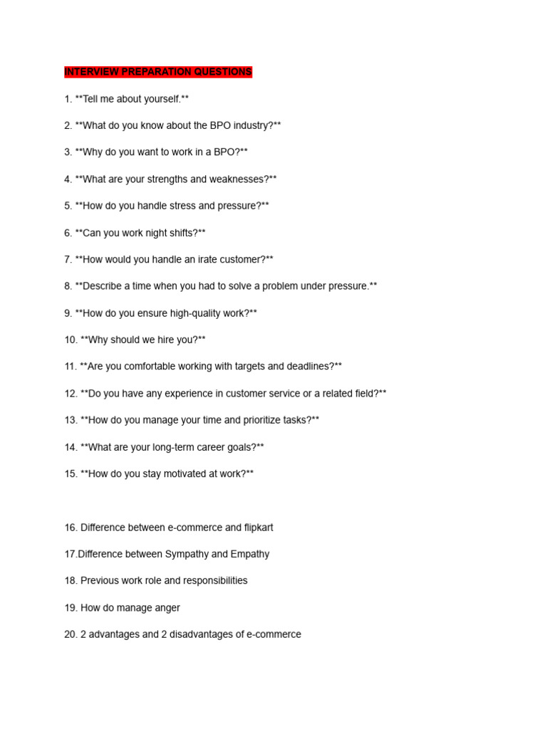 Essential BPO Interview Questions Guide | PDF